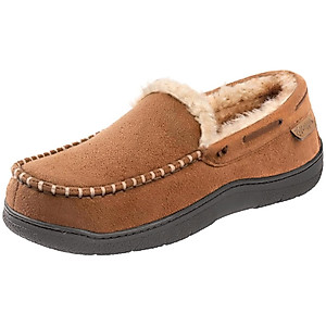 Zigzagger Men's Moccasin Slippers Memory Foam House Shoes, Indoor and Outdoor Warm Loafer Slippers, Tan, 10 M US