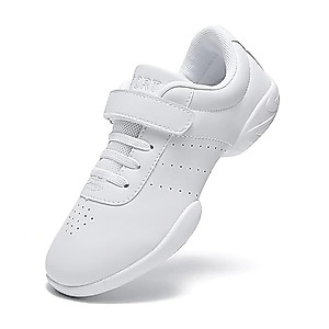 MEESLGOO Girls White Cheerleading Dance Shoes Youth Athletic Training Tennis Walking Competition White Sneakers Girls (White,US 2.5 Little Kid