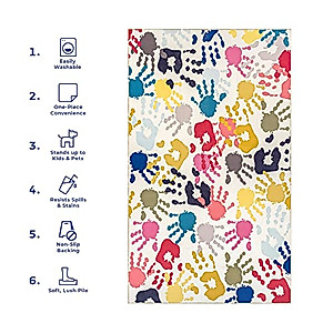 nuLOOM Pinkie Machine Washable Handprint Kids Ultra Thin Area Rug, 3' x 5', Multi