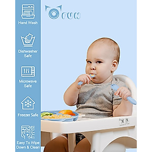 OFUN 8 Pack Silicone Toddler Feeding Set, Baby Led Weaning Supplies with Adjustable Bib, Divided Suction Plate, Bowl and a Sippy Cup, with 2 Spoon, 2 Folk, Eating Utensil for 6+ Months