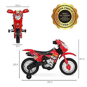 Best Choice Products Kids 6V Ride On Motorcycle w/Treaded Tires, Working Headlights, 2mph Top Speed, Training Wheels, Realistic Sounds, Music, Battery Charger - Red