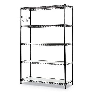 Alera 5-Shelf Wire Shelving Kit with Casters and Shelf Liners, 48w x 18d x 72h, Black Anthracite