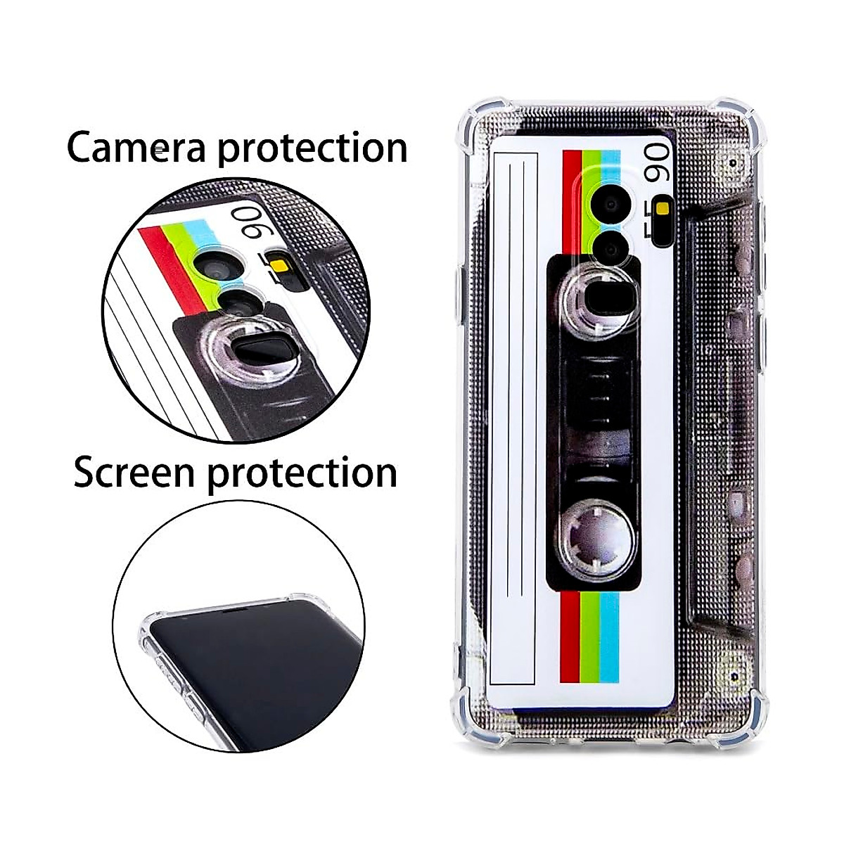 FAteamll Case for Galaxy S9 Plus,with Reinforced Corners TPU Soft Bumper Retro Cassette Tape Case Compatible with Samsung Galaxy S9+