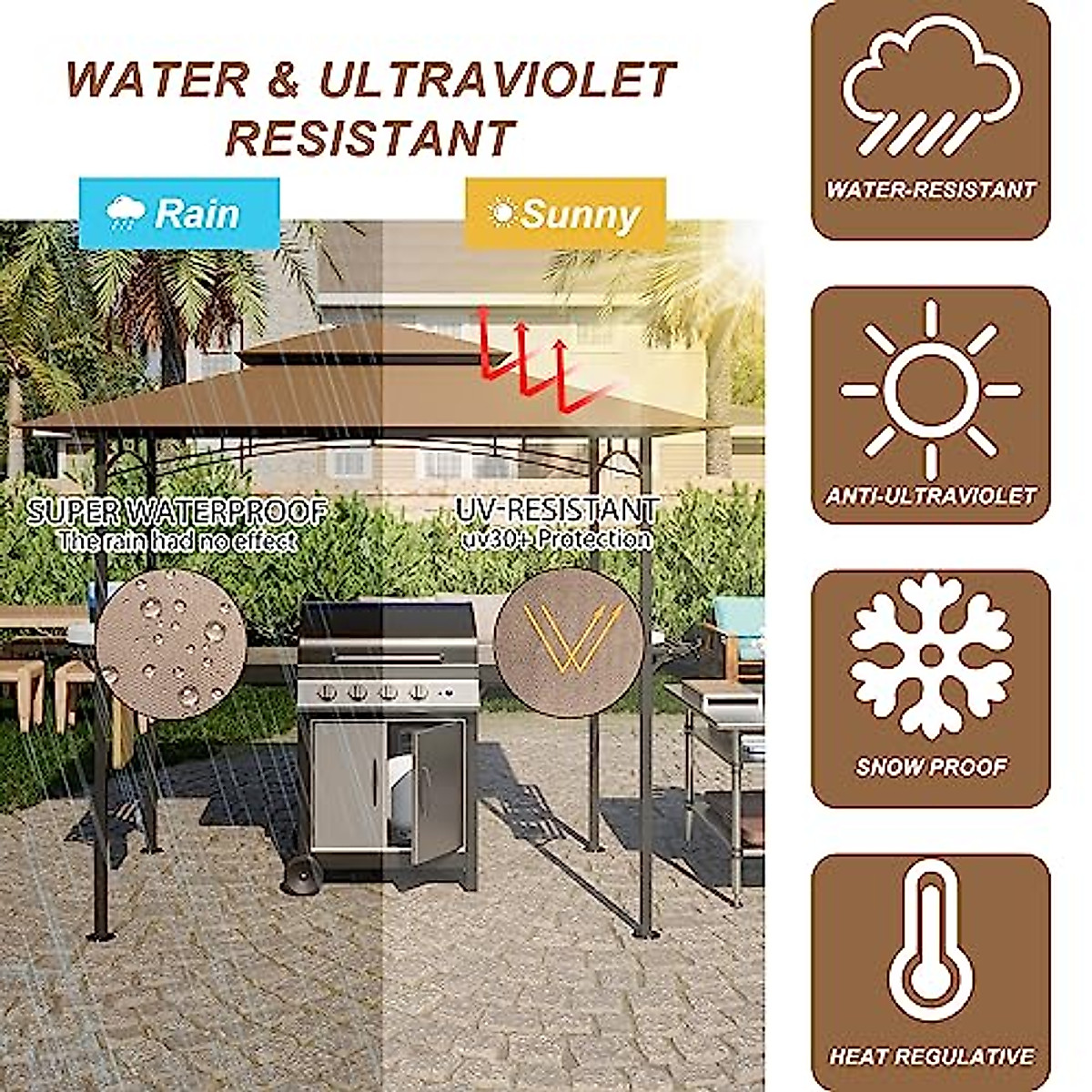 Outdoor Canopy Tent - 8 x 5 FT Grill Gazebo with Air Vent - BBQ Grill Party Tent with Shelves - Patio Canopy Tent - Double Tiered Soft Top and Rustproof Steel Frame - Hooks and Bottle Opener - Khaki