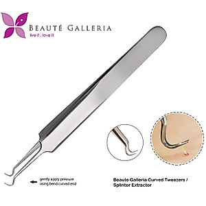 Beaute Galleria Premium Stainless Steel Bend Curved Blemish Extractor Tool for Remove Comedones Whitehead Blackhead Acne Pimple