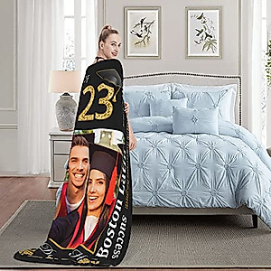 Artsadd Custom Graduation Blanket Blanket with Photos Text-Personalized Graduation Gifts 2023-Black Funny Photo Blanket Summer Blanket for College High School Graduation Gifts-50 x60 Inch