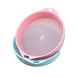 Yardwe Garden Sieve，4PCS Plastic Mesh Soil Sieve Mesh Screen with Handle, Sifting Pan for Home Plant Gardening Round Shaped(Blue)