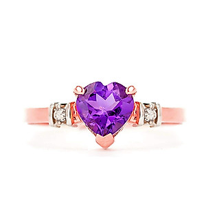 Galaxy Gold GG 14k Gold Ring with Genuine Diamonds and Natural Heart-shaped Purple Amethyst (rose-gold, 8.5)