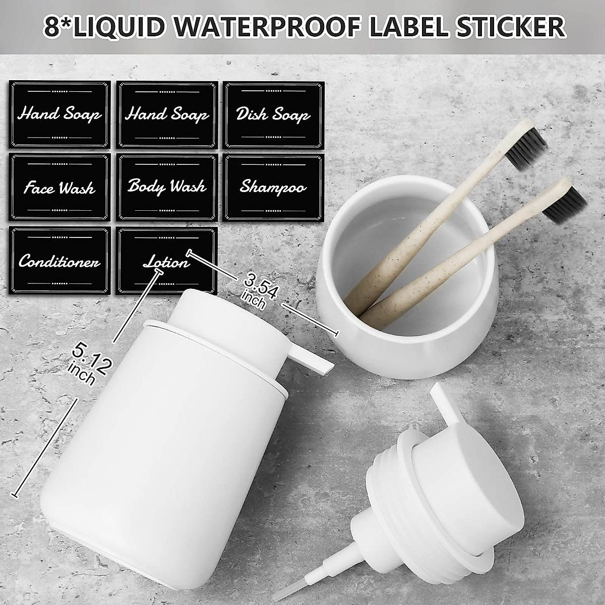 MIERTING Foaming Soap Dispenser, 2 Pack White Foam Hand Soap Dispenser for Bathroom & Kitchen, 12 Oz Modern Ceramic Hand and Dish Foaming Pump Bottle, Refillable Lotion Liquid Foam Pump Dispensers