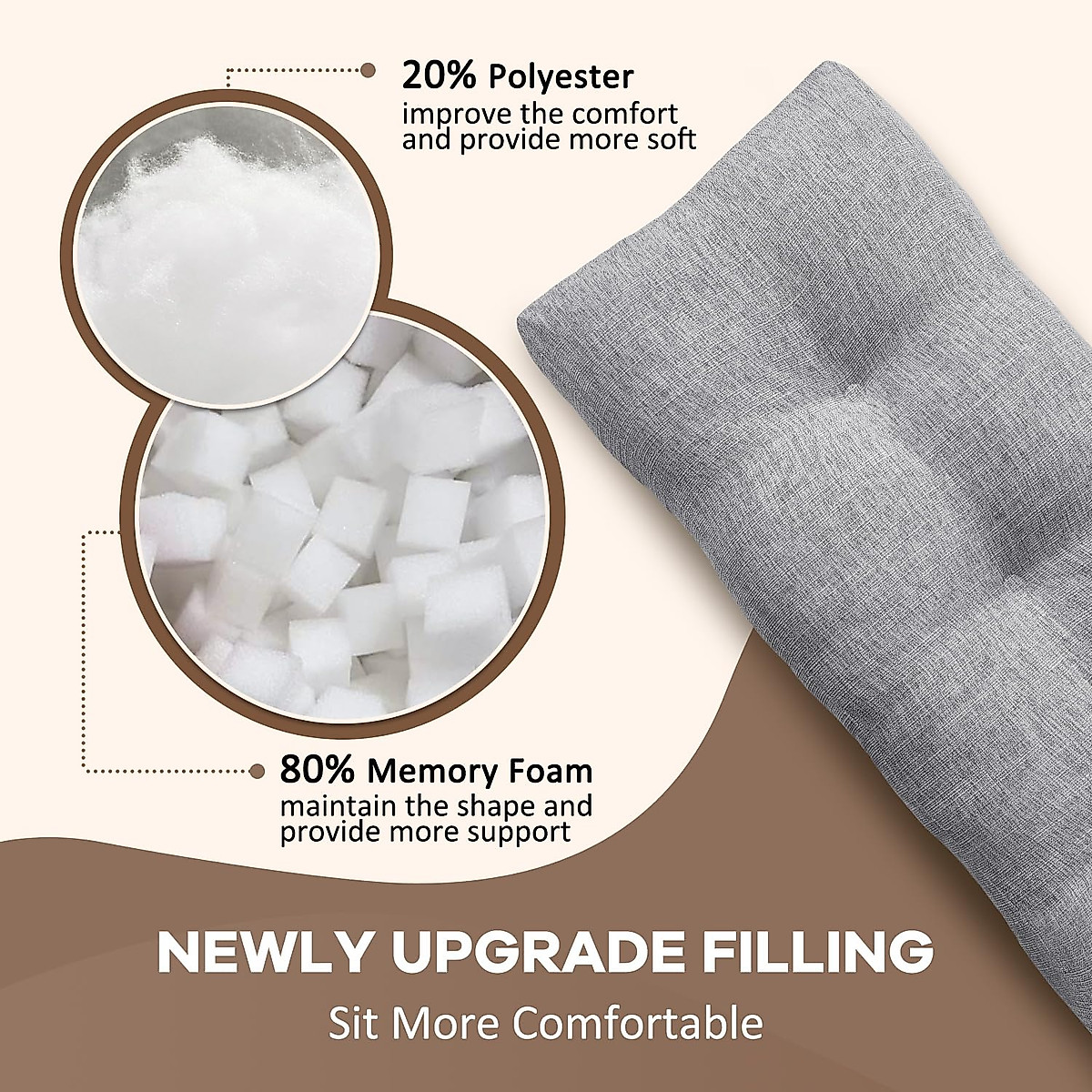 downluxe Indoor Bench Cushion for Indoor Furniture, Memory Foam Bench Seat Cushion, 36" X 14" X 4", Light Grey, 1 Pack