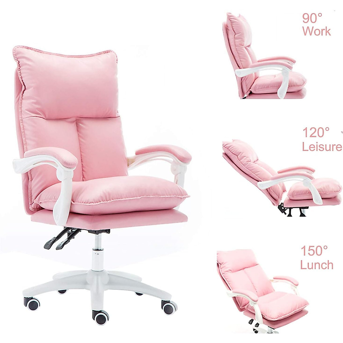 Computer Chair, Ergonomic High-Back Computer Desk Chair PU Leather Executive Swivel Adjustable Home Chair with Cotton Headrest for Women (Color : Beige)