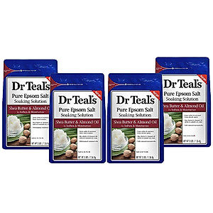 Dr. Teal's Shea Butter & Almond Oil Bath Soak Gift Set (4 Pack, 3lbs Ea.) - Soften and Moisturize Formula Blended with Pure Epsom Salt & Almond Oil - Treat Your Skin, Relieve Stress and Sore Muscles