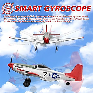 28℃ Remote Control Airplanes, 2.4Ghz 2CH RC Plane Toy Gift for Kids & Adults, P51 Mustang Remote Control Plane for Beginners with Gyro Stabilization System (RED)