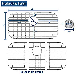 Stainless Steel Sink Protector 26"x14" with Rear Drain, Metal Sink Rack for Bottom of Sink, Kitchen Sink Grate and Sink Protectors with Sink Strainer (26" x 14" - Rear Drain)