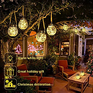 ROSHWEY Solar Lantern, 2 Pack Garden Decor Waterproof Outdoor Lanterns with 30 LED Christmas Decorations Solar Lights Patio Hanging Lights for Backyard Fence Pathway, Warm White