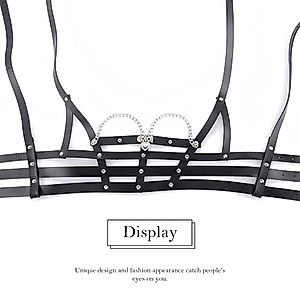 Asooll Punk Leather Waist Belt Black Belly Body Chain Harness Circle Waist Chain Fashion Belly Belts Prom Party Body Chains Body Accessories Jewelry for Women and Girls