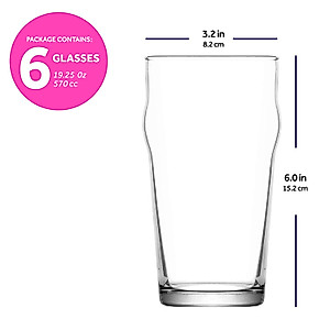 lav Beer Glasses Set of 6x19 oz - Traditional British Pub Pint Glasses - Large Craft Clear Beer Glasses - Easy Stacking & Lead-Free & Gift Option