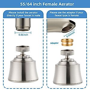 Hygie Rinse Faucet Sprayer Attachment with 4 Spray Modes, 360° Swivel Faucet Aerator Kitchen Sink Faucet Head 55/64-27UNS Famale Thread, Male Thread Adapter Included, Brushed Nickel