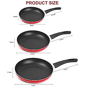 HUGOOD Nonstick Frying Pan Set - 3 Piece, PEEK Coating Non-stick Frying Pan Cookware, Skillet Set for Induction Cooktop, Gas, Electric,8 Inch, 9.5 Inch and 11 Inch, Dishwasher-Safe, Red & Black