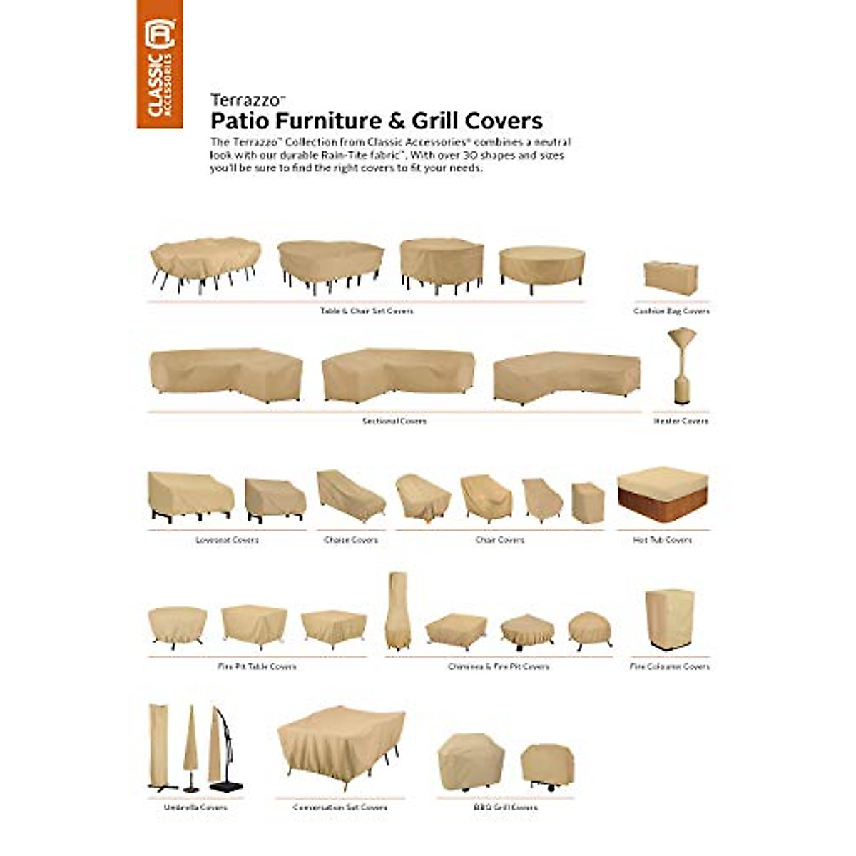 Classic Accessories Terrazzo Rectangular/Oval Patio Table Cover, Retail