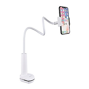 Tryone Gooseneck Phone Holder Stand for Bed Flexible Arm Adjustable Cell Phones Mount Clamp on Desk Bedframe Compatible with iPhone 14 Pro Max 13 12 11 X SE Series/Samsung S22 or Other 4"-7" Devices