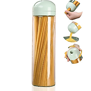 funvim Spaghetti Container Storage Glass,59oz/1.7L Pasta Storage Containers for Pantry Airtight,Green Spaghetti Jar with Measurer for Spaghetti and Noodles