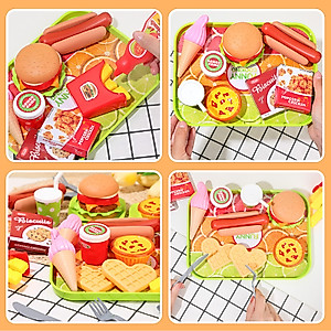 Zomiboo Pretend Play Food Toy Set for Kid Kitchen, Fake Food Plastic Burgers Sandwich Toys Pretend Food Playset Preschool Role Play Kitchen Restaurant Sets Christmas Birthday Gift for Girls Boys