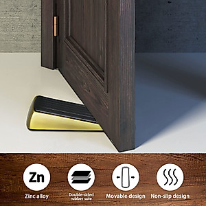 2 Pack Gold Door Stopper - Modern Brass Heavy Duty Door Stop - Large Wedge Holds Doors Firmly and Doesn't Budge - Made of Rubber and Zinc Alloy, Door Weights for Home Premium Door Stopper Office(Gold)