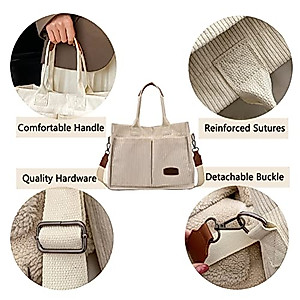 GOQUFOY Corduroy Tote Bag for Women with Zipper Pockets Beige Cross Body Purses Canvas Crossbody Work Satchel Handbags Cute Puffer Shoulder Bag School Hobo Travel Hand Bags Messenger Teen Girls Trendy
