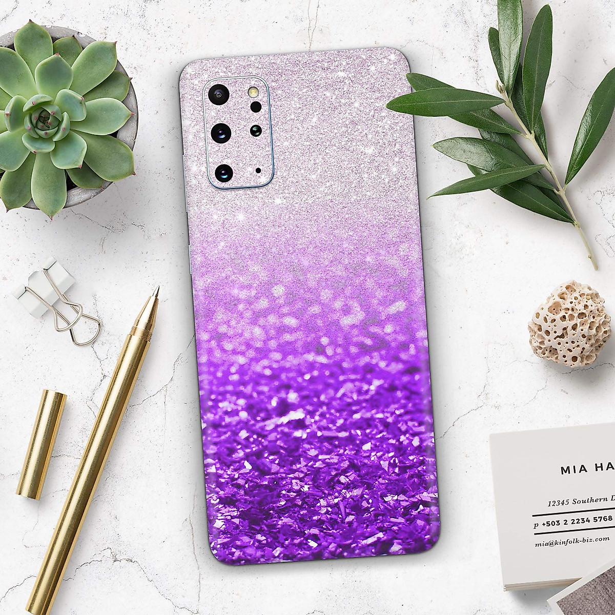 DesignSkinz Purple & Silver Glimmer Fade Protective Vinyl Decal Wrap Skin Cover Compatible with The Samsung Galaxy S20 (Screen Trim & Back Glass Skin)