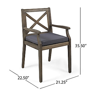 Christopher Knight Home Peter | Outdoor Acacia Wood Dining Chair Set of 2, Grey/Grey Cushion