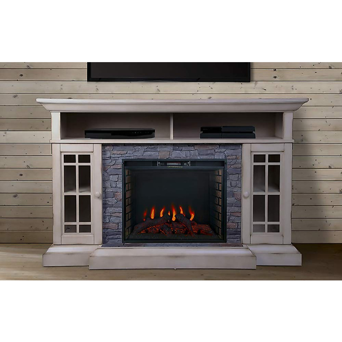 Allen Home Bennett 66 inch Freestanding Electric Fireplace TV Stand - Farmhouse Ivory, ASMM-017-2866-S404-T