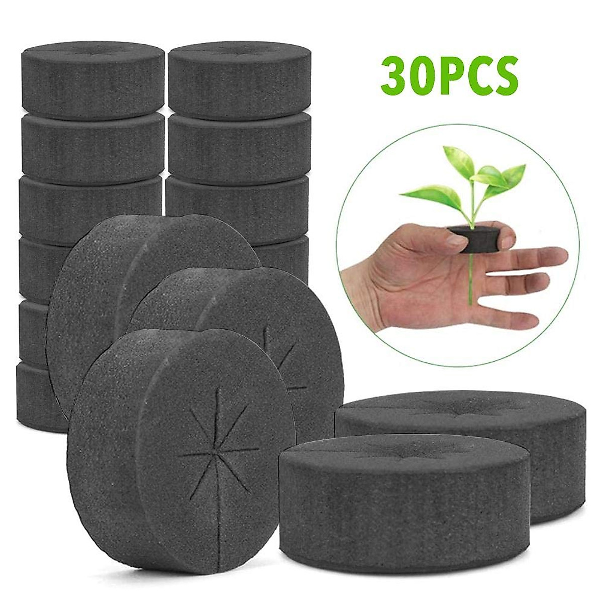 30 Pack Cloning Collars Inserts Premium Grade Foa, Plant Accessories Hydroponic Tower Aero Garden Pods Garden Clone Collar Hydroponics Sponge(Black)
