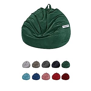 SANMADROLA Stuffed Animal Storage Bean Bag Chair Cover (No Filler)for Kids and Adults.Soft Premium Corduroy Stuffable Beanbag for Organizing Children Plush Toys or Memory Foam Extra Large 300L (Green)
