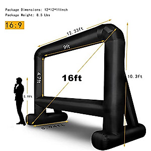 Inflatable Movie Screen Outdoor, OUTTOY Inflatable Projection Screen with Quiet Fan and Storage Bag, Easy Set up, Mega Blow Up Screen for Backyard Movie Night, Theme Parties, Celebrations-16FT