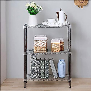 ANNECOSK 3-Tier Storage Shelves Adjustable, Metal Shelves for Storage Shelving Unit Wire Shelving Display Shelf for Kitchen Pantry 23" D x 13" W x 31.5" H-Silver