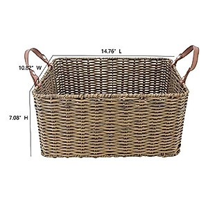HDKJ PP Tube Storage Basket with handle,Rectangular storage basket,Decorative Home Storage Bins. (Brown, Large)