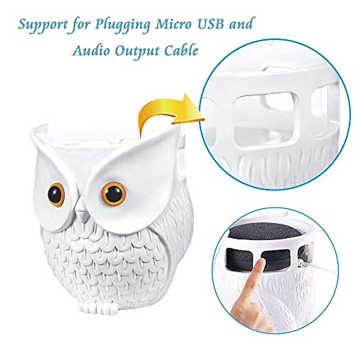 LDYAN Owl Holder Stand, Owl Statue Smart Speaker Holder Stand for Echo Dot 4th/3rd/2nd and 1st Generation, Google Home Mini/Google Nest Mini (2nd Gen)，Cartoon Decor Owl Shape Home Decor - White
