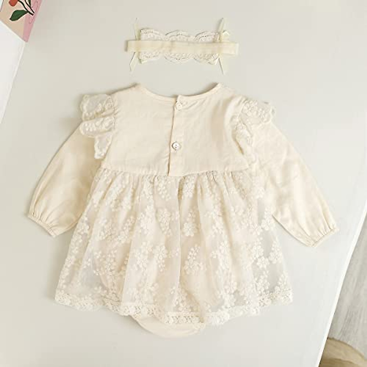 HOOLCHEAN Baby Infant Girls' Lace Beige Bodysuits Dress with Headband, 0-6 Months