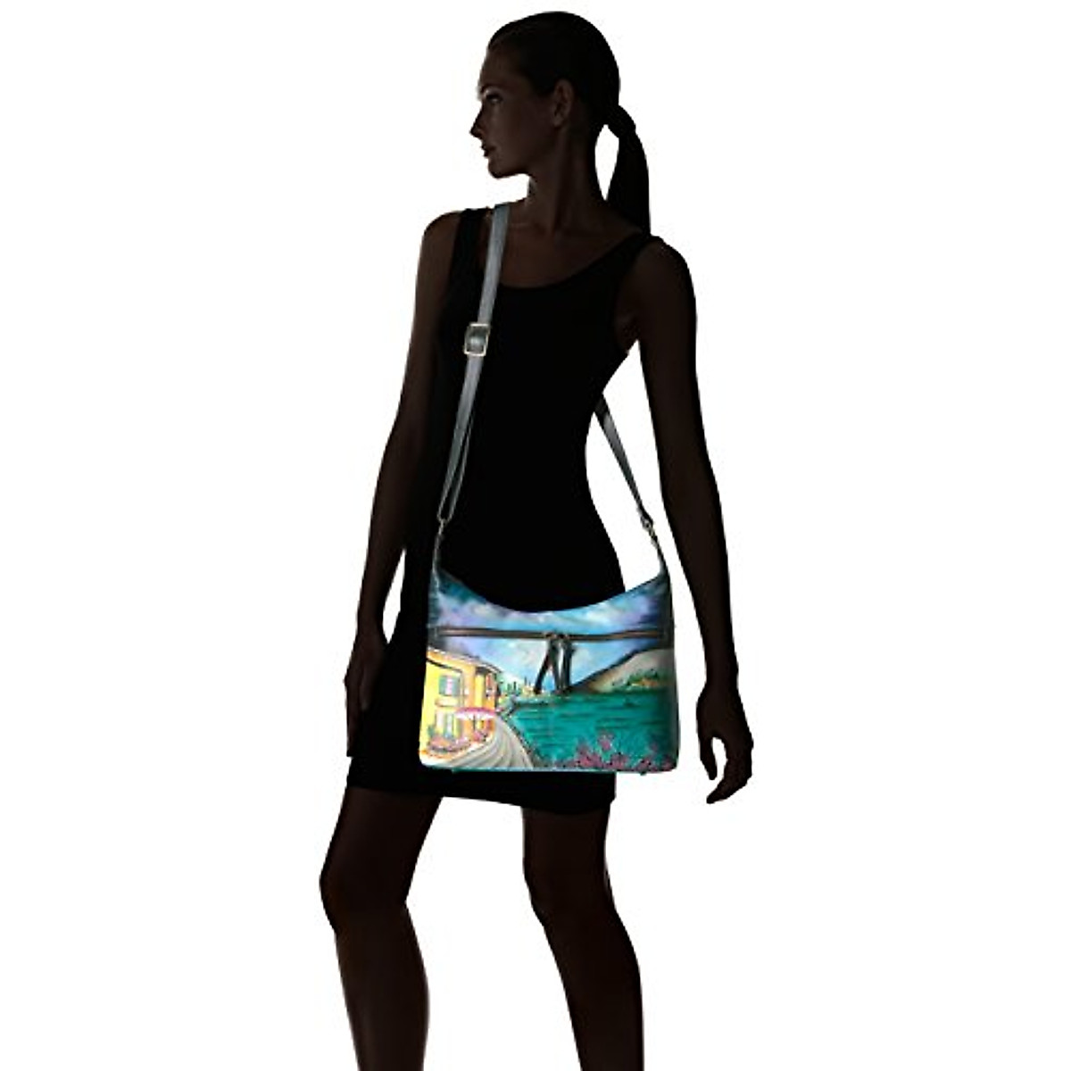 Anna by Anuschka Women's Genuine Leather Medium Shoulder Hobo | Zip-Top Organizer with Side-Zip Pockets | Moon Lit Capri