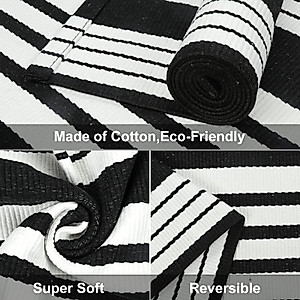 Black and White Striped Outdoor Rug, 2’ x 4.3’ Cotton Hand-Woven Reversible Front Porch Rug Washable Front Door Mat Entryway Rugs Welcome Layered Doormat Carpet for Patio Farmhouse Kitchen