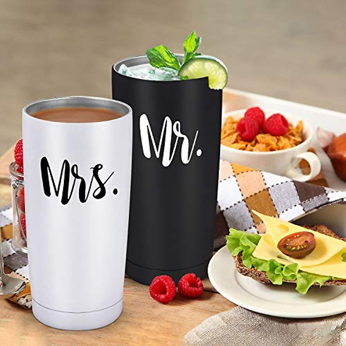 Mr and Mrs Tumbler Set of 2 Stainless Steel Travel Tumbler Ideas for Newlyweds Couples Wife Bride To Be Newly Engaged Bridal Shower, Insulated Travel Tumbler for Wedding Engagement(20 oz, Black&White)