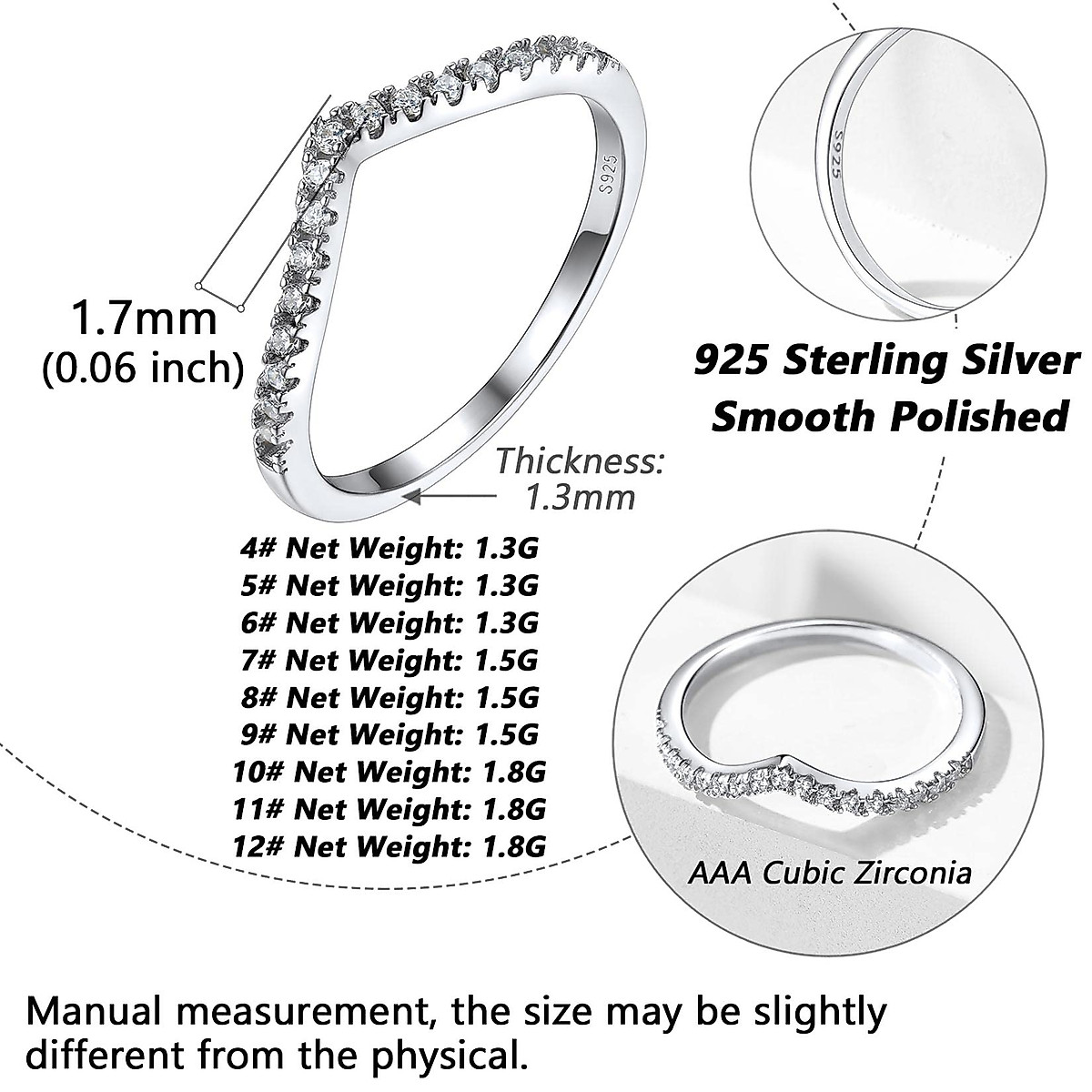 Solid Silver Wish Bone Rings, Shiny Hypoallergenic with S925 Stamp Wedding Bands for Female