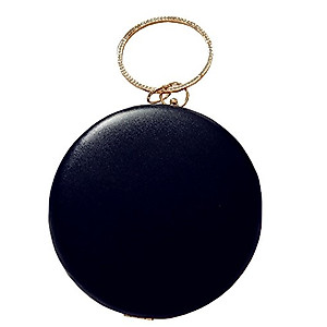 missfiona Womens Round Clutch Circle Evening Handbag Jeweled Top Handle Party Bag(Black Gold)