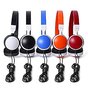 Keewonda Bulk Headphones for Classroom, Wholesale 5 Pack School Headphones KW-X05 Multi Colored Foldable Computers Headphones for Kids Students Children Teen Adults