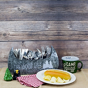 Boston Warehouse 55169 Canoe Shaped Galvanized Metal Flatware Caddy, 14 Inch, The Good Life