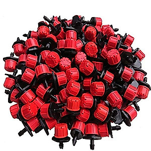 QMOEH 100 pcs 1/4 Inch Adjustable Drip Irrigation Parts, Irrigation Drippers Sprinklers for Drip Irrigation System