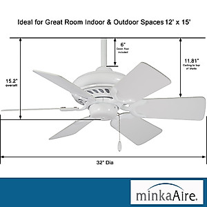 Minka-Aire F562-WH Supra 32 Inch Pull Chain Ceiling Fan in White Finish