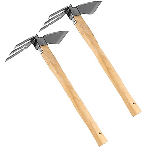 JAPCHET 2 PCS Hoe and Cultivator Hand Tiller, Heavy Duty Dual Headed Weeding Tool, Hoe Garden Tool with Carbon Steel Blade for Soil Loosening, Weeding and Digging