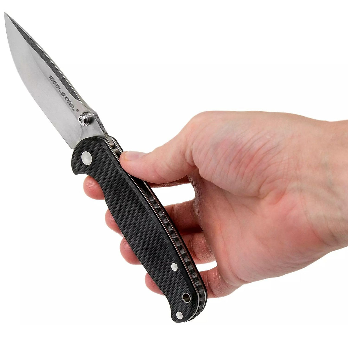 Real Steel Knives H6 Blue Sheep Folding Knife - 3.74" Alleima 14C28N Stonewashed Blade, Black G10 Handle, Liner Lock - Perfect for Camping, and Daily Cutting Tasks - Hunting Knife for Men Women